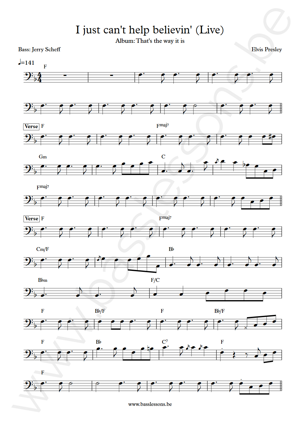 Elvis Presley - I just can't help believin' (Live) | Bas Transcriptie ...