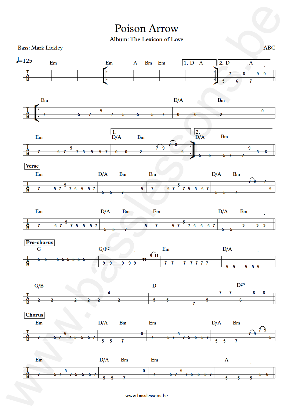 ABC - Poison Arrow | Bas Transcriptie | Mark Lickley